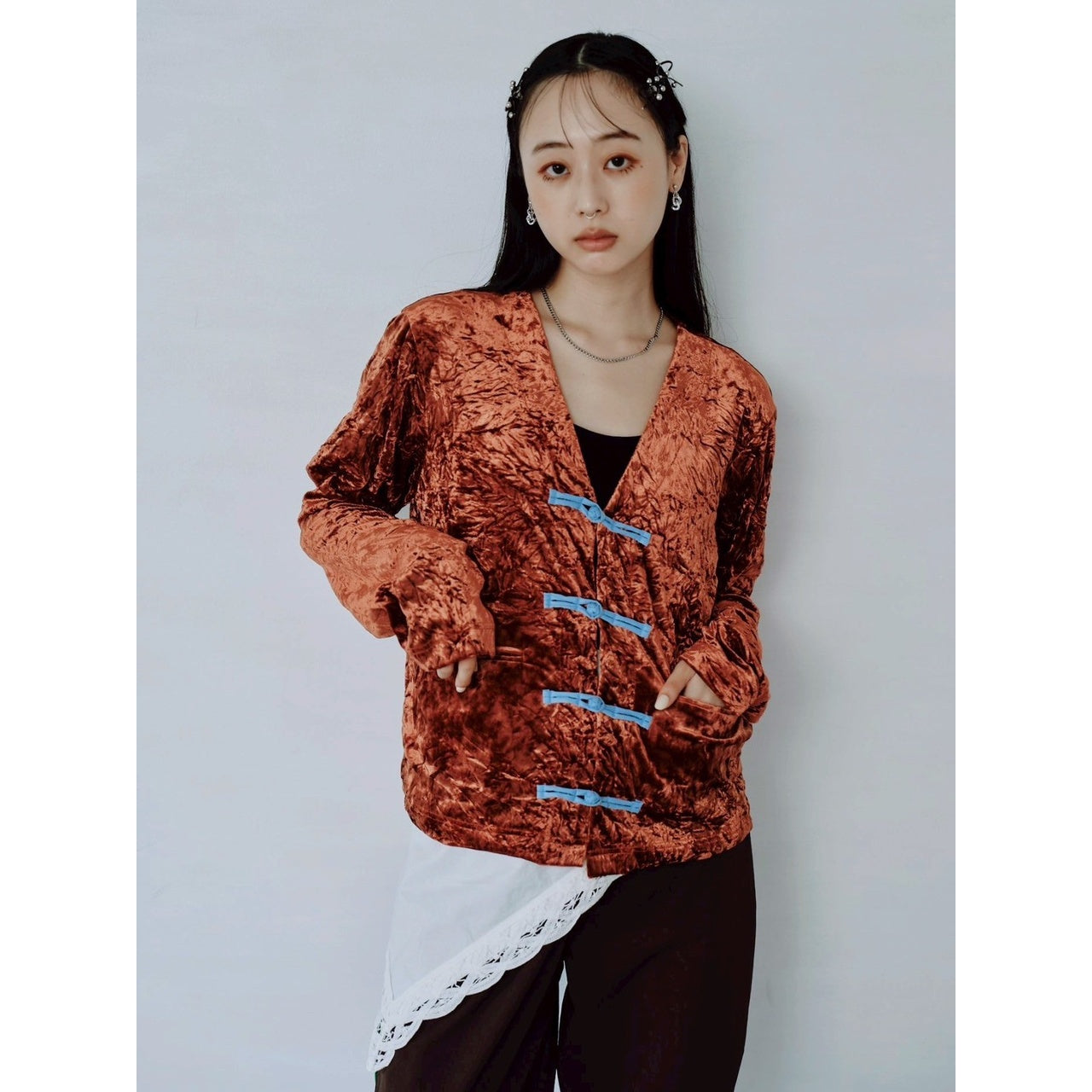 CRUSHED VELOUR CARDIGAN – HCAE ONLINE STORE